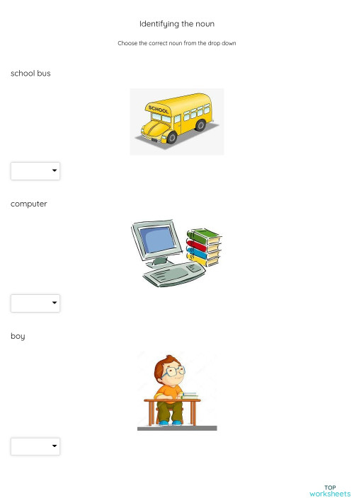 Identifying the noun. Interactive worksheet | TopWorksheets