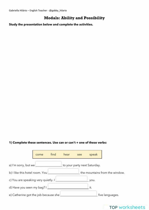 Grammar - Modals - Can and Can't. Interactive worksheet | TopWorksheets