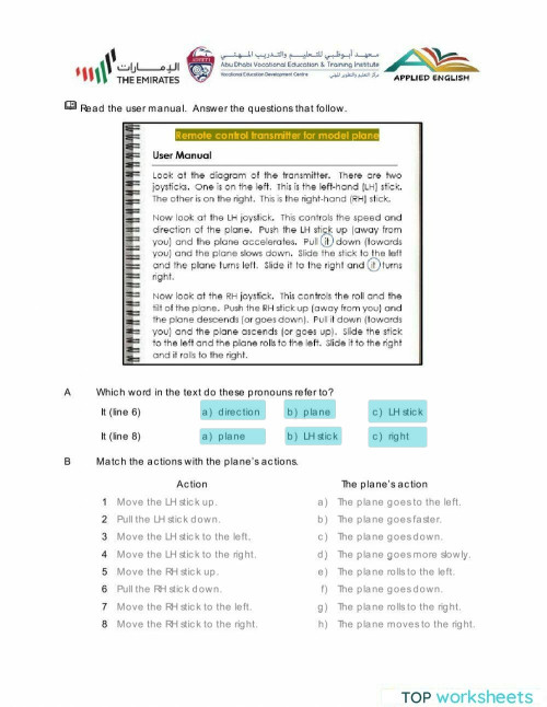 Reading a User Manual. Interactive worksheet | TopWorksheets