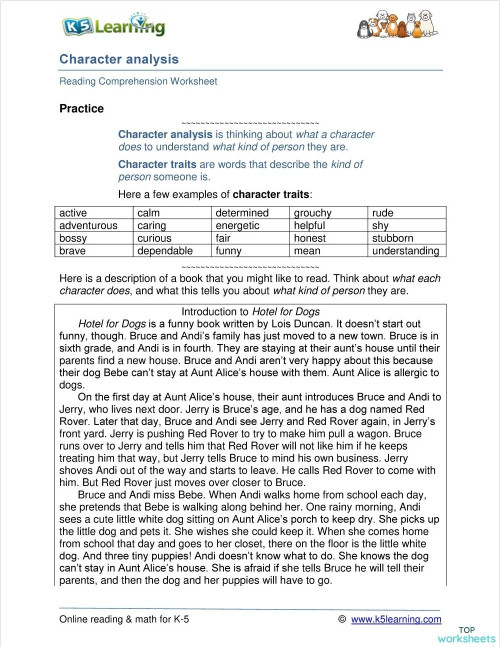 Reading- Character Analysis. Interactive worksheet | TopWorksheets