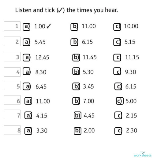 learn to listen time. Interactive worksheet | TopWorksheets