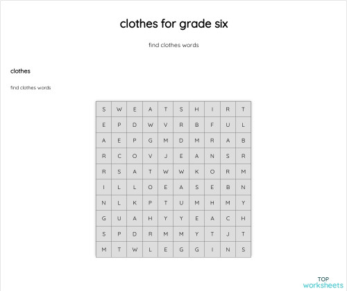 clothes for grade six. Interactive worksheet | TopWorksheets
