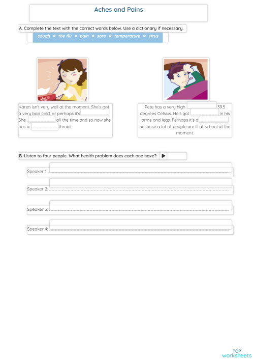 Aches and Pains. Ficha interactiva | TopWorksheets
