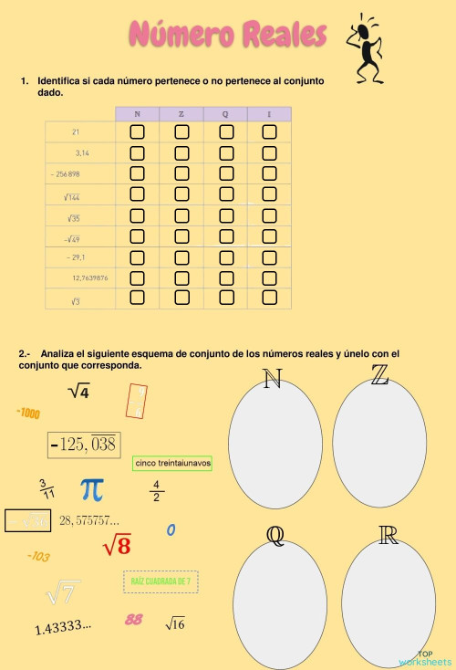 Números Reales: fichas interactivas y ejercicios online | TopWorksheets