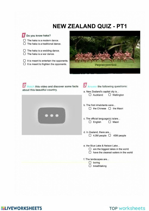 New zealand quiz pt1. Interactive worksheet | TopWorksheets
