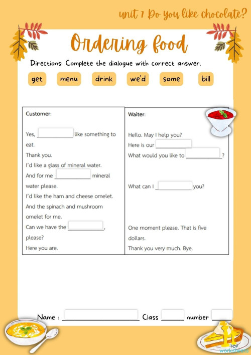 ordering food. Interactive worksheet | TopWorksheets
