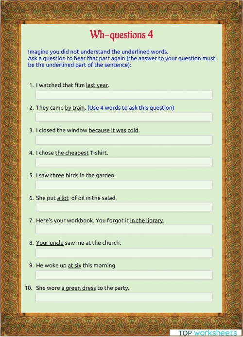 Wh- questions 4. Interactive worksheet | TopWorksheets