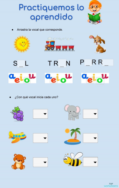 Practicando las vocales. Ficha interactiva | TopWorksheets