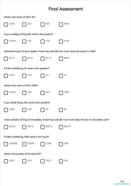 Final Assessment. Interactive worksheet | TopWorksheets