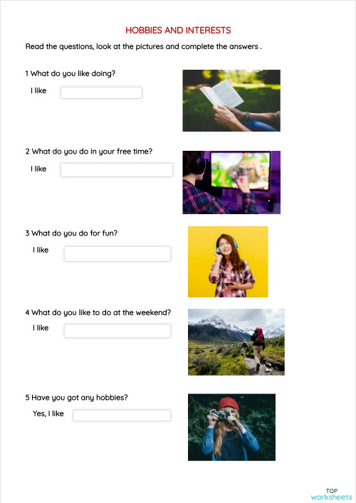 Hobbies and interests. Interactive worksheet | TopWorksheets