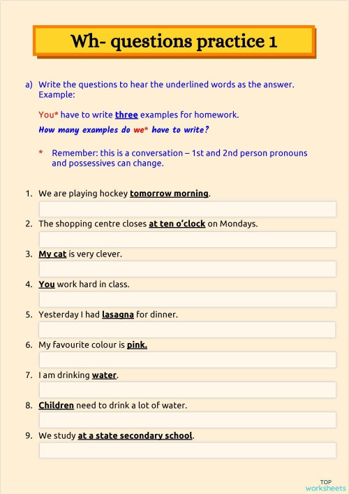 Wh- questions practice 1. Interactive worksheet | TopWorksheets