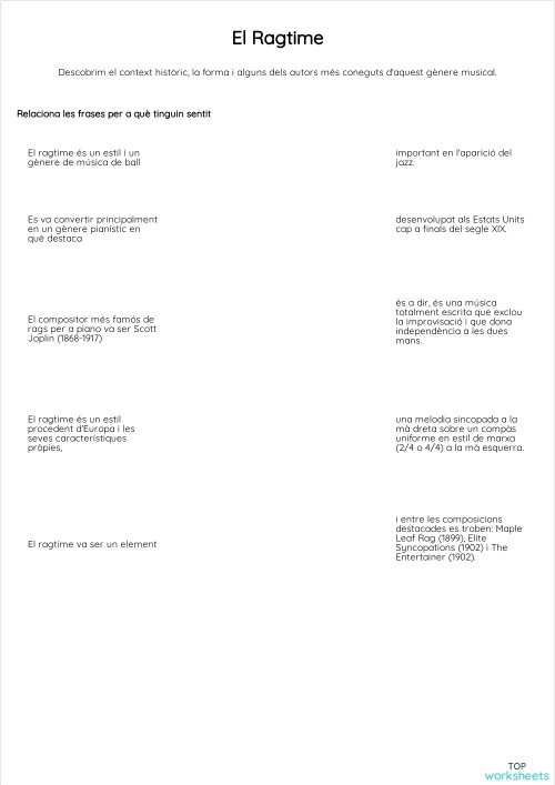 El Ragtime. Fitxa interactiva | TopWorksheets