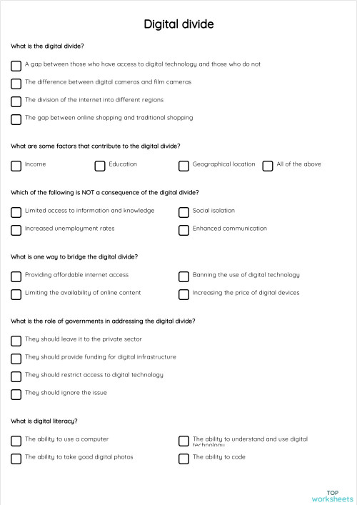 Digital divide. Interactive worksheet | TopWorksheets