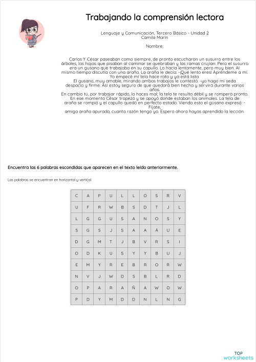 Trabajando la comprensión lectora. Ficha interactiva | TopWorksheets