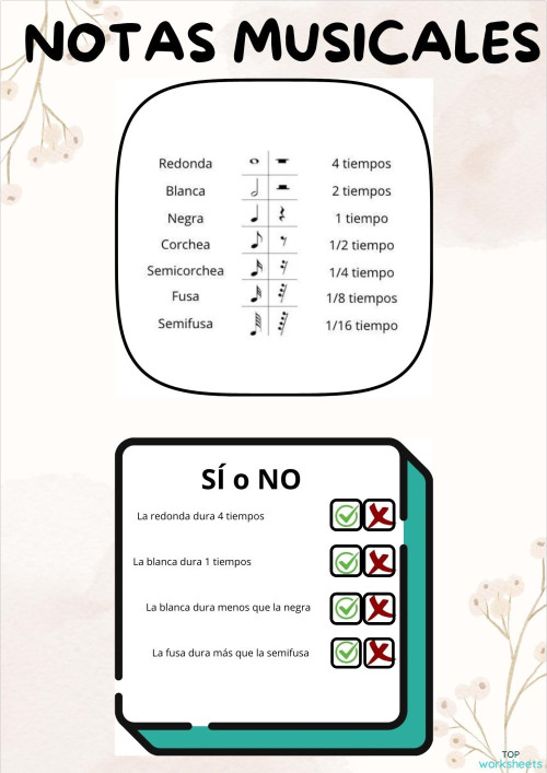 Notas musicales: fichas interactivas y ejercicios online | TopWorksheets