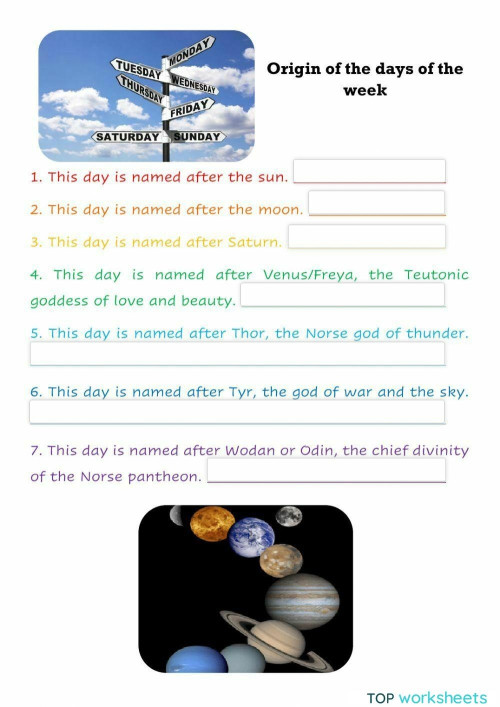 Days of the week - Origins. Interactive worksheet | TopWorksheets