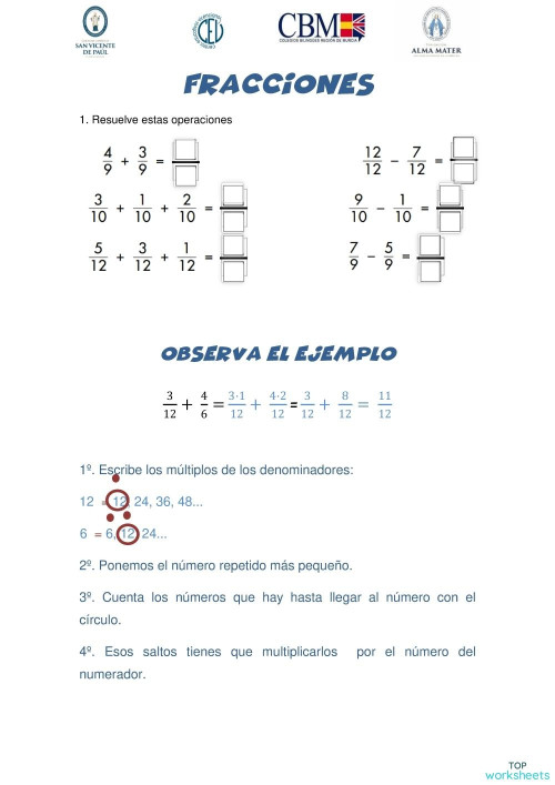 Fracciones y porcentaje. Ficha interactiva | TopWorksheets