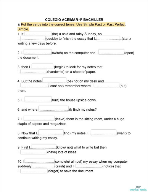 Past Simple and Past Perfect. Interactive worksheet | TopWorksheets