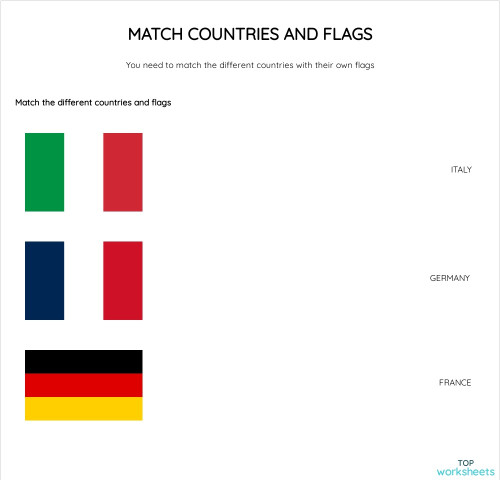 MATCH COUNTRIES AND FLAGS. Interactive worksheet | TopWorksheets