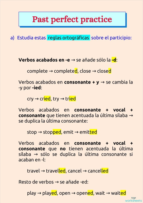 Past perfect practice. Ficha interactiva | TopWorksheets
