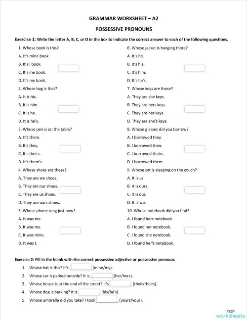 AEF2 - HW - Possessive pronouns. Interactive worksheet | TopWorksheets
