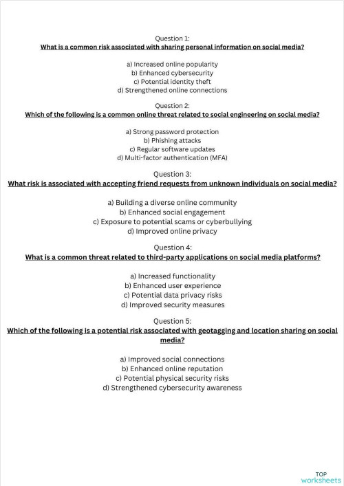 Question 1: What is a common risk associated with sharing personal ...