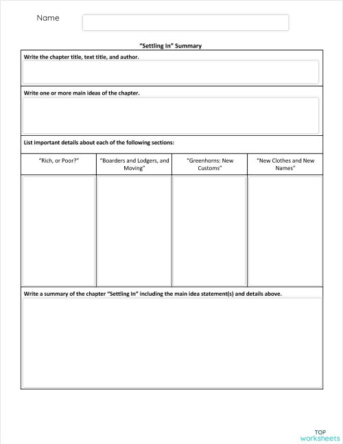 SOS Summary of Settling In. Interactive worksheet | TopWorksheets