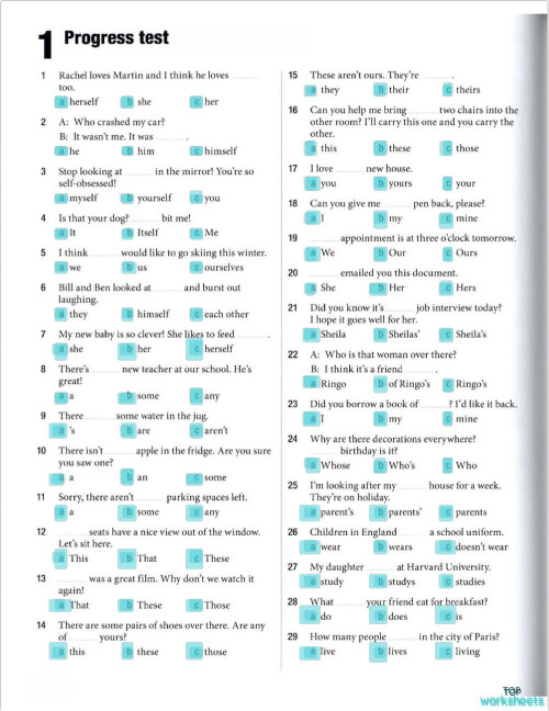 progession test. Interactive worksheet | TopWorksheets