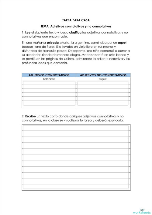 Adejtivos connotativos y no connotativos. Ficha interactiva | TopWorksheets