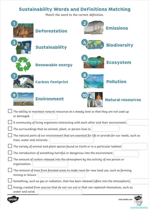 IPC- Sustainability Words Matching. Interactive worksheet | TopWorksheets