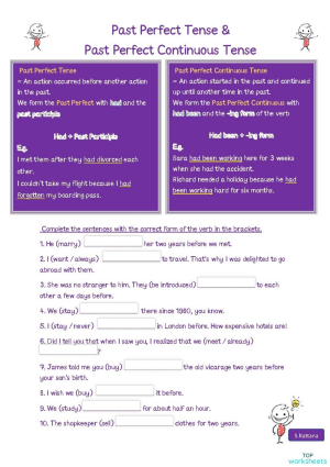 Past Perfect and Past Perfect Continuous Tense. Interactive worksheet ...