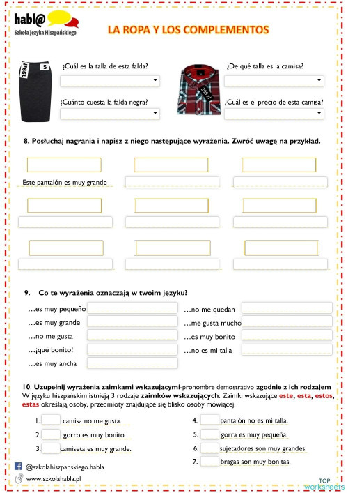 5 - (5) LA ROPA Y LOS COMPLEMENTOS. Ficha interactiva | TopWorksheets
