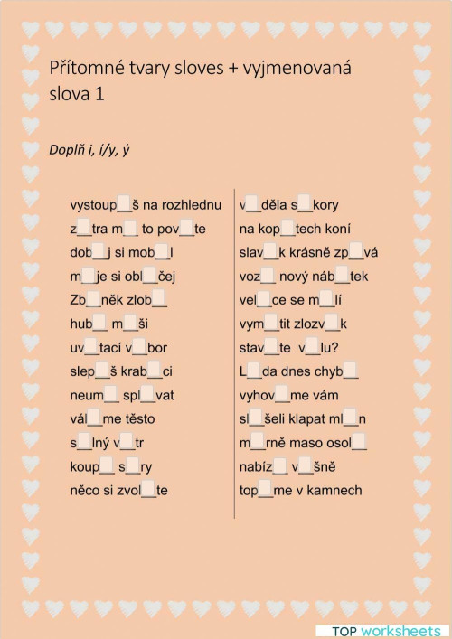 Vyjmenovaná slova - procvičování. Interaktivní pracovní list | TopWorksheets