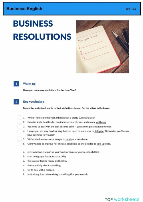 Business Resolutions- Business English. Interactive worksheet ...
