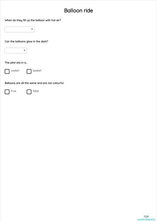 Balloon ride. Interactive worksheet | TopWorksheets