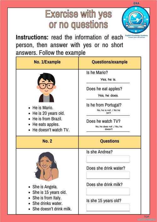 Exercise with yes or no questions. Interactive worksheet | TopWorksheets