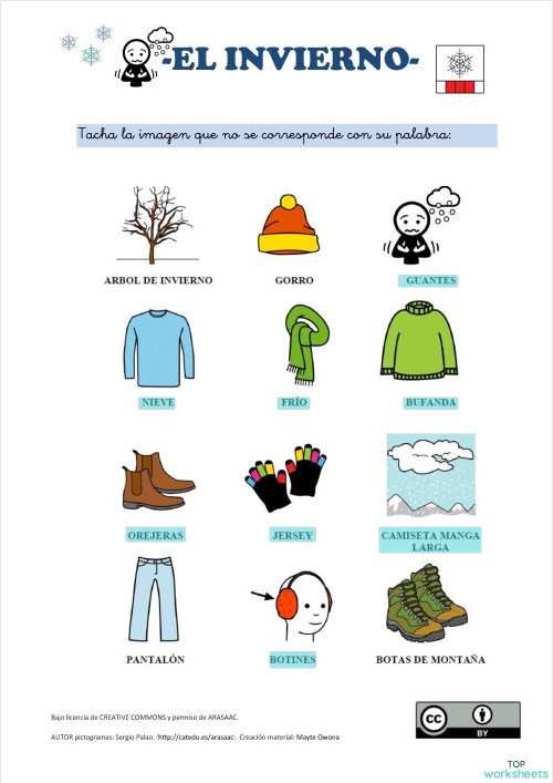 El Invierno Tacha la palabra. Ficha interactiva | TopWorksheets