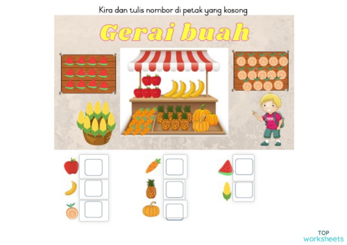 mari mengira buah. Interactive worksheet | TopWorksheets