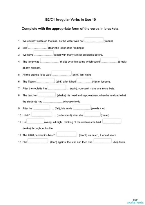 B2 Irregular verbs in Use 10. Interactive worksheet | TopWorksheets