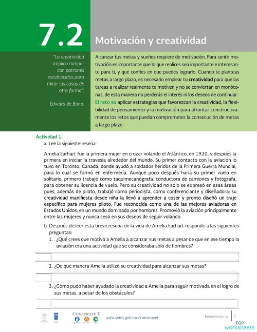 7.2 MOTIVACIÓN Y CREATIVIDAD. Ficha interactiva | TopWorksheets