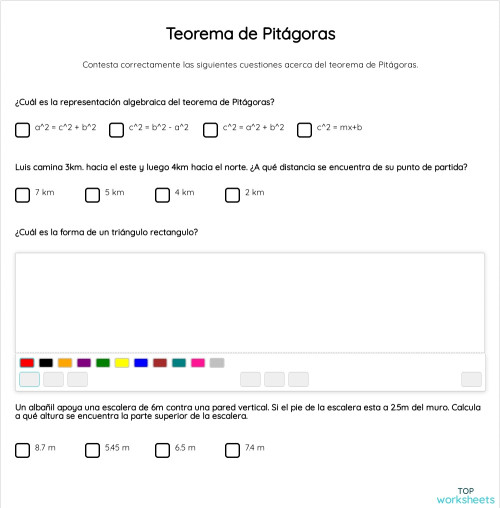 Teorema de Pitágoras. Ficha interactiva | TopWorksheets
