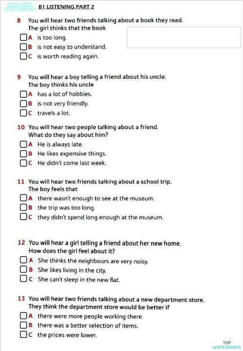 Listening: interactive worksheets and online exercises | TopWorksheets