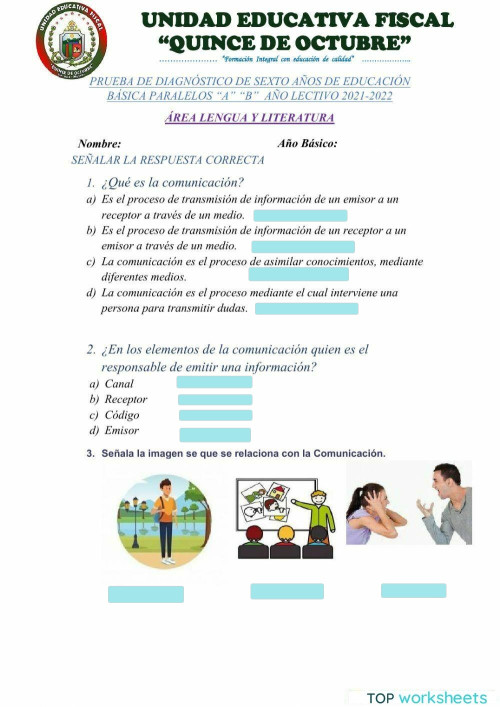 Elementos de la comunicación. Ficha interactiva | TopWorksheets