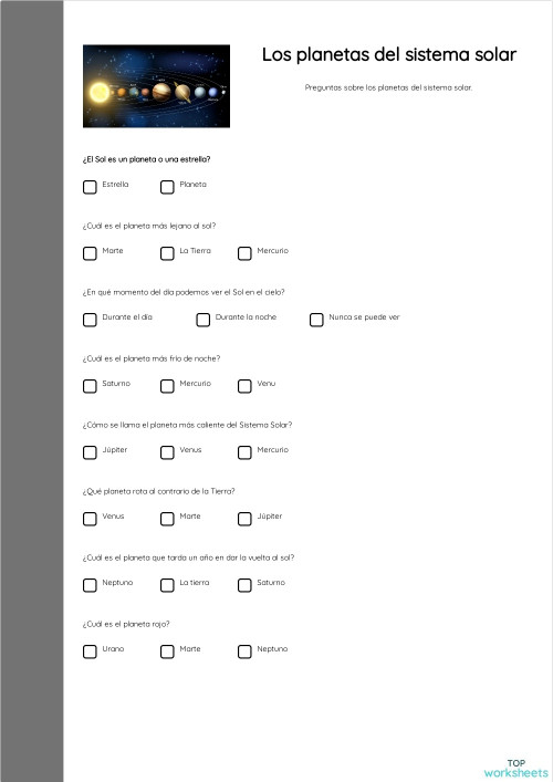 Los planetas del sistema solar. Ficha interactiva | TopWorksheets