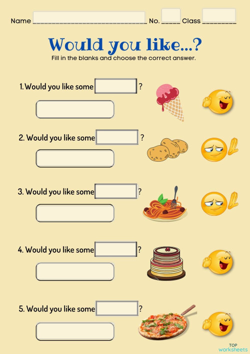 WOULD YOU LIKE EXERCISE. Interactive worksheet | TopWorksheets