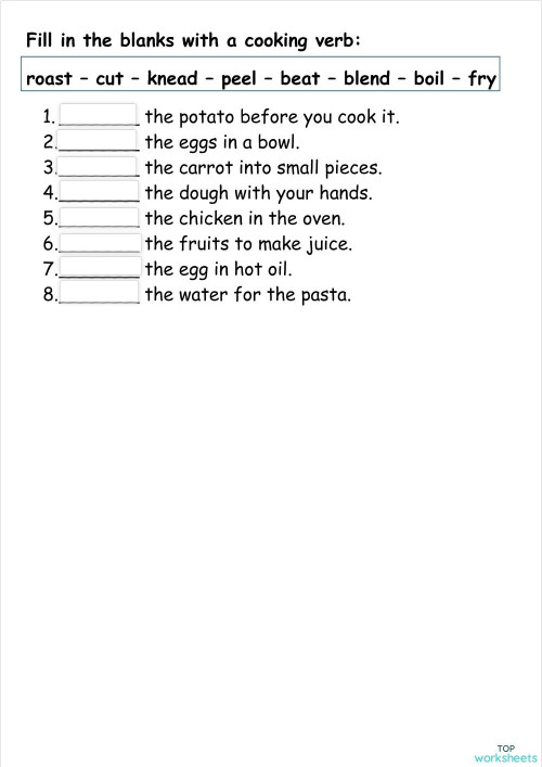 COOKING VERBS. Interactive worksheet | TopWorksheets