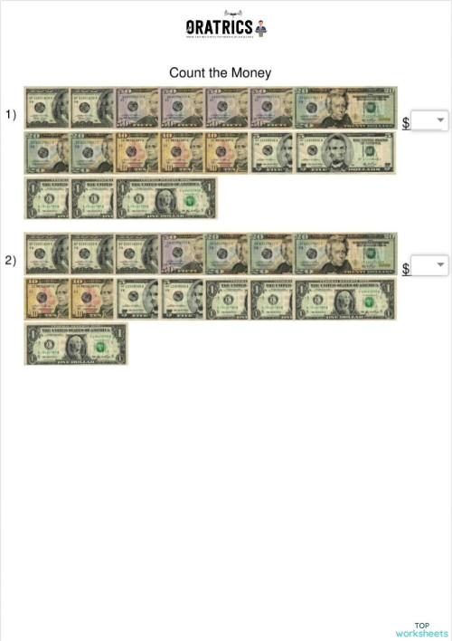 Add the money NN. Interactive worksheet | TopWorksheets