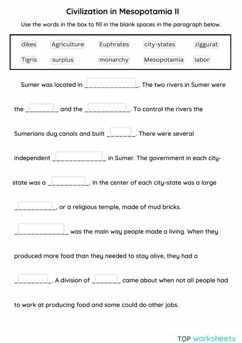 Civilization in Mesopotamia II. Interactive worksheet | TopWorksheets