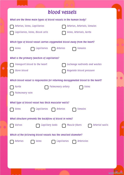 blood vessels. Interactive worksheet | TopWorksheets