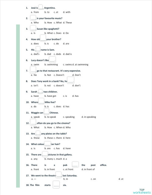 High note placement test. Interactive worksheet | TopWorksheets